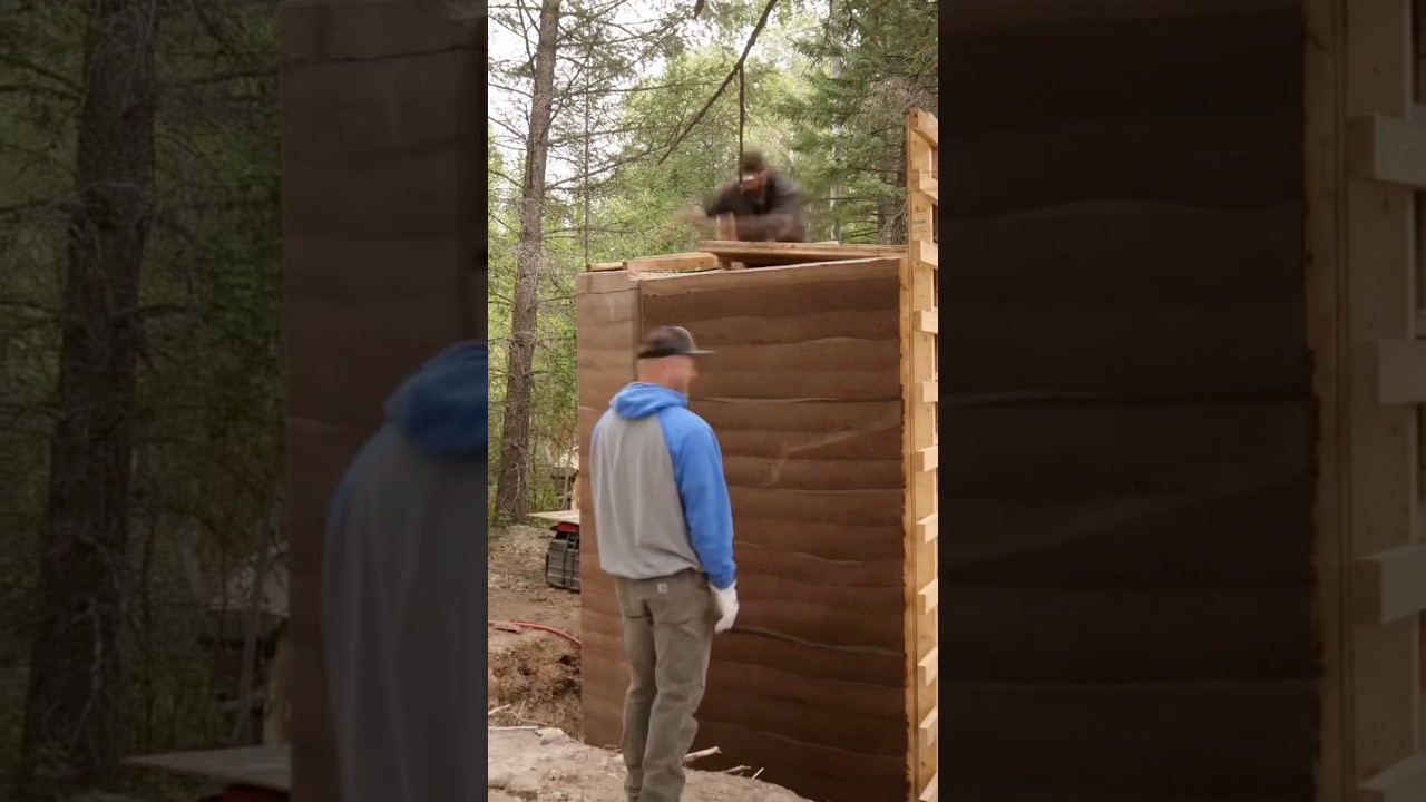 Revealing a rammed earth wall #rammedearth #timelapse