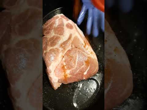 Boston pork butt roast in the Dutch oven is tender enough to cut with a fork #food #fypシ
