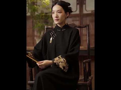 Women's Wool Blend Embroidery Modified Traditional Cheongsam Loose Chinese Coat Woolen Dress