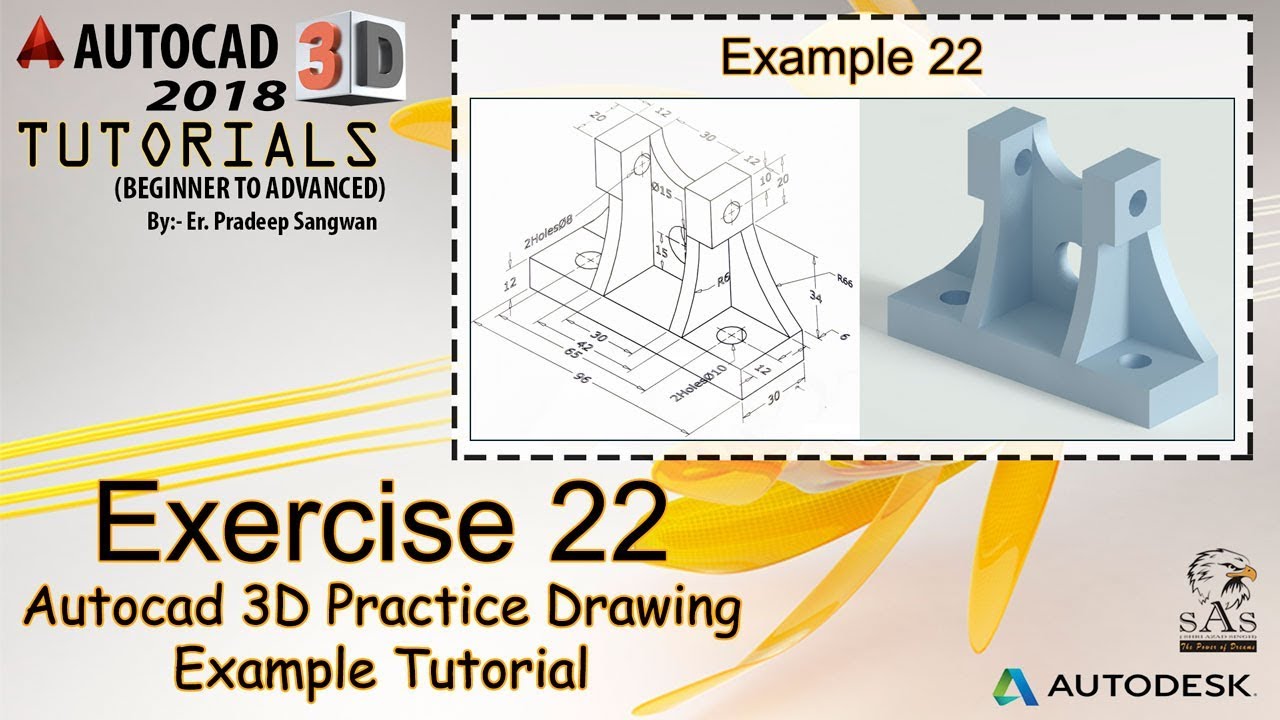 Autocad 3D Practice Drawing | Exercise 22 | Autocad 3D Example Tutorial
