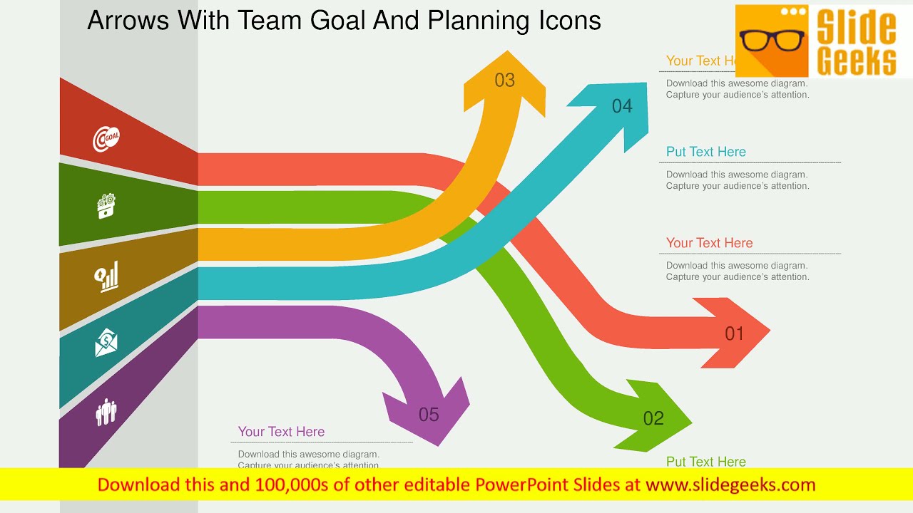 Arrows With Team Goal And Planning Icons Powerpoint Templates