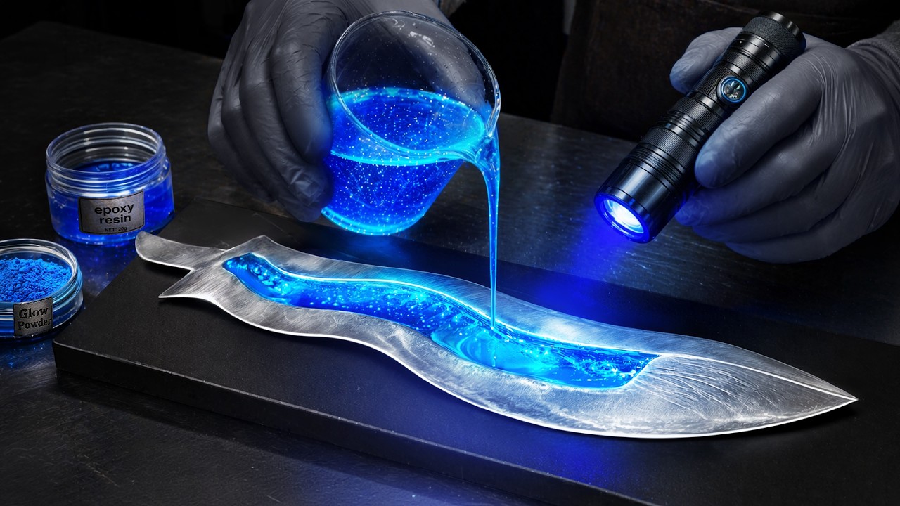 Forging an Insane Damascus Knife with Glow Epoxy | Unreal Result!