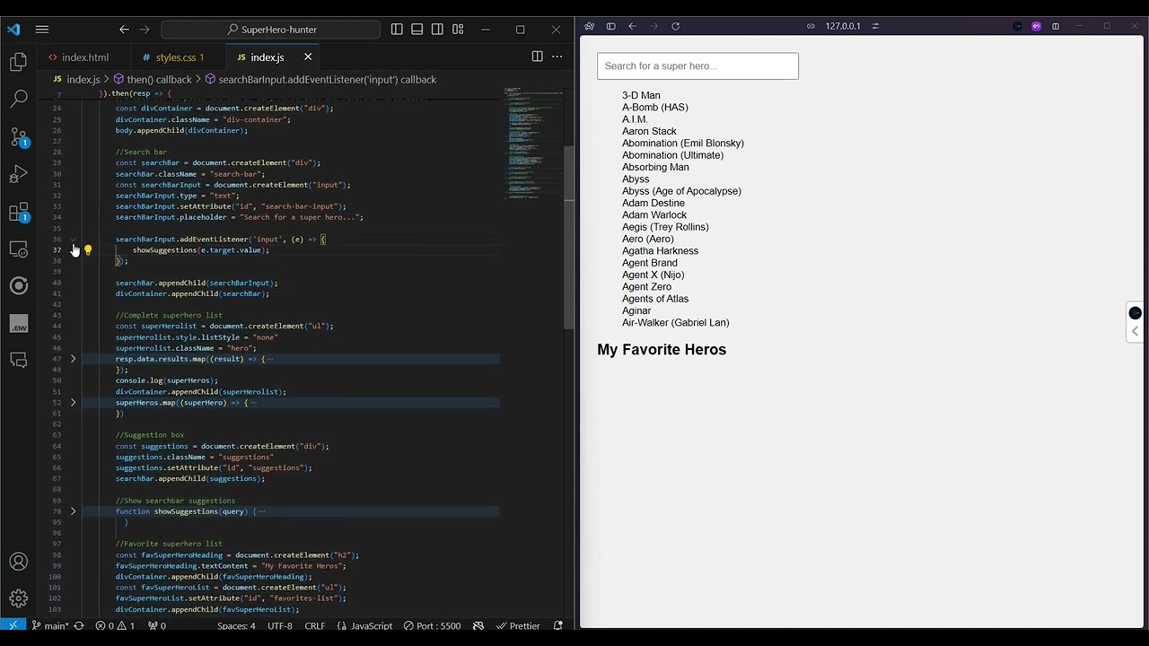 fetch API implementation on the Marvel APIs using vanilla JS