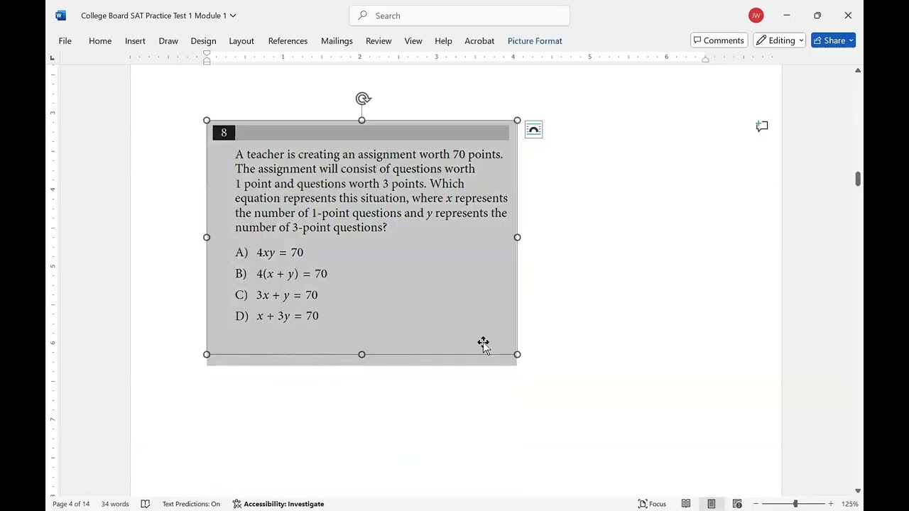 SAT Math Practice Test 1 Module 1 College Board 2025-2026