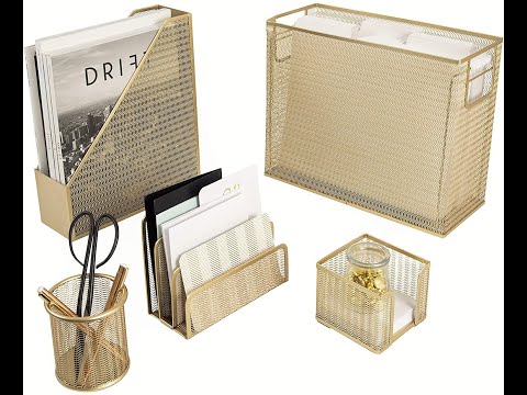 Blu Monaco 5 Piece Cute Office Supplies Gold Desk Organizer Set - with Desktop Hanging File Review