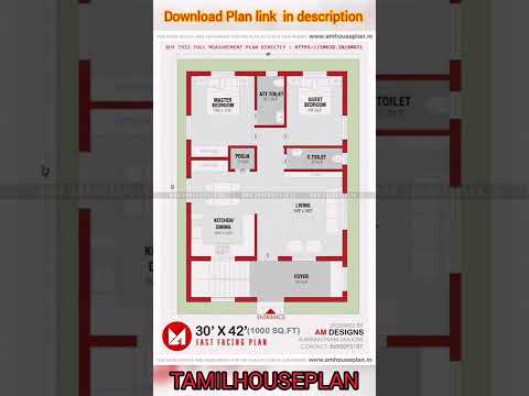 30 x 42 East facing house floor plan under 1000 square feet