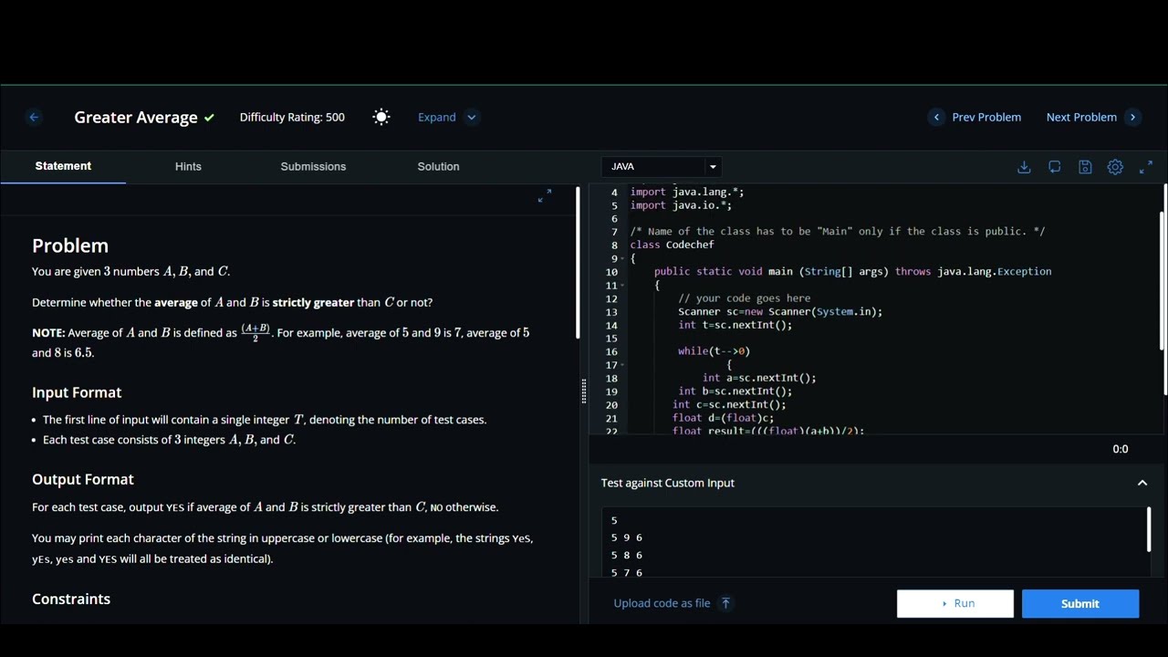 Greater Average Codechef
