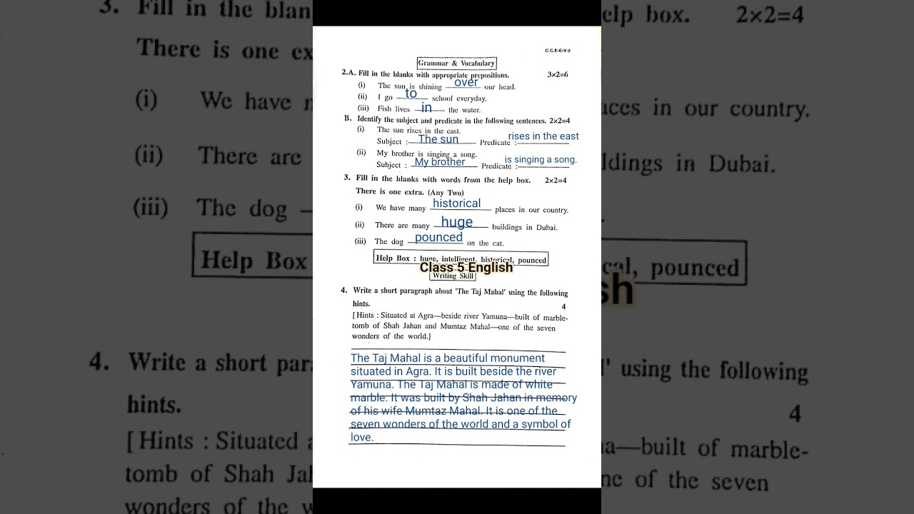 Class 5 english 2nd unit test question paper 2025#2ndunittest2025 #questionpaper #exampaper