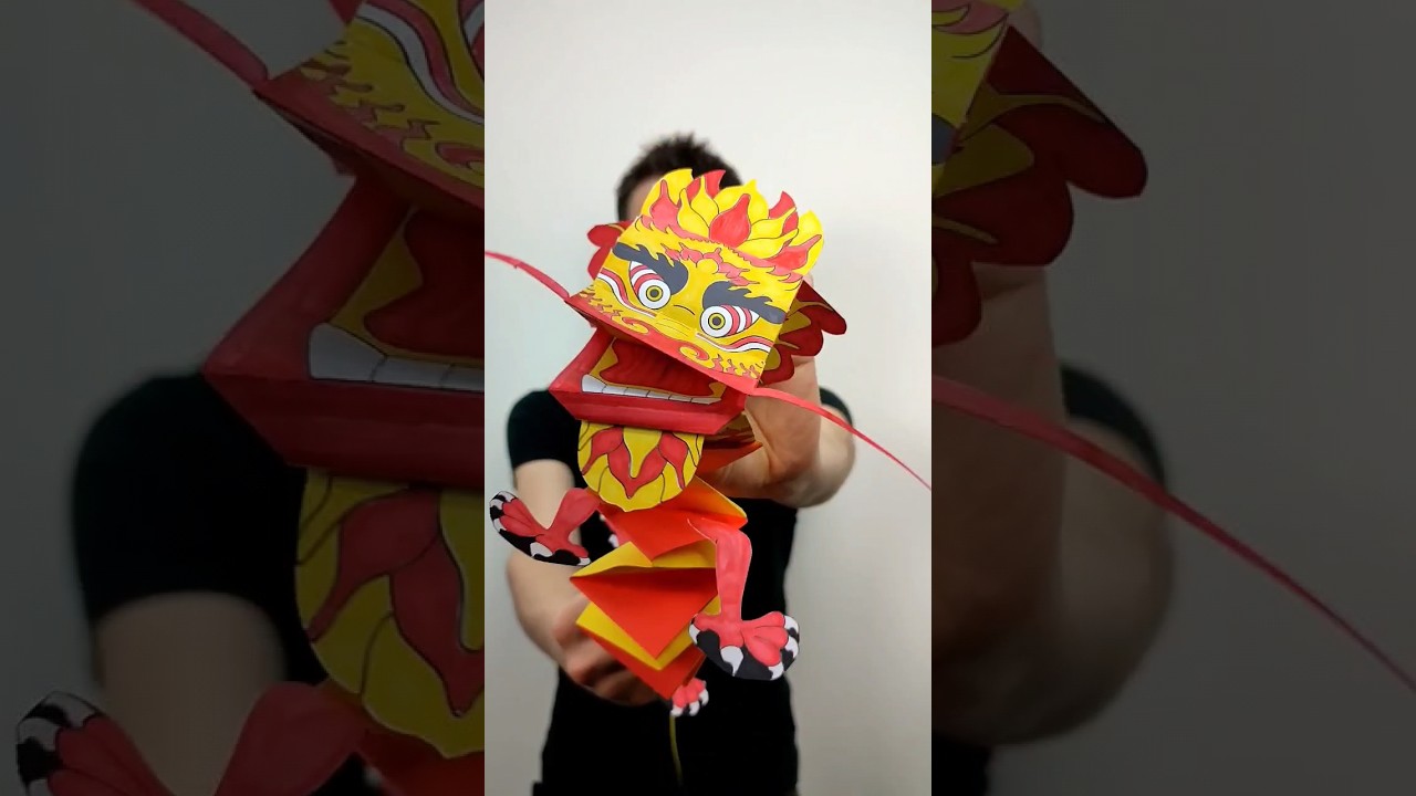 🐉 Full body Chinese Dragon paper puppet from 3 sheets of paper to celebrate the Year of the Dragon 🐉