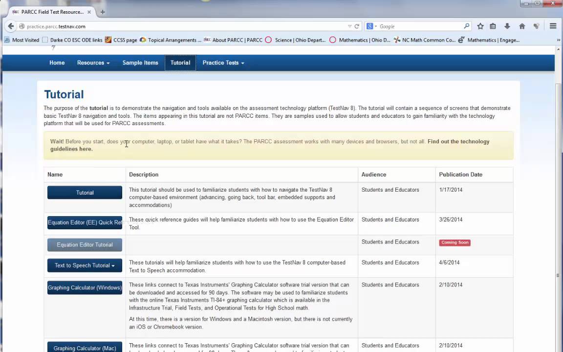 PARCC Tutorial Overview