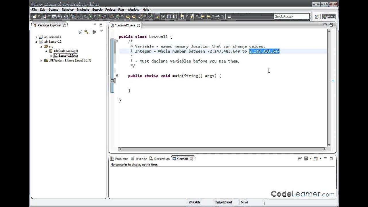 Mastering Java, Vol 1   Lesson 12   Declaring And Using Integer Variables 4