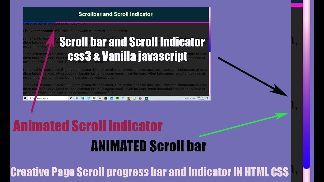 Creative Page Scroll Progress Bar  & Creative Animated Scroll Indicator| CSS3 & Vanilla Javascript