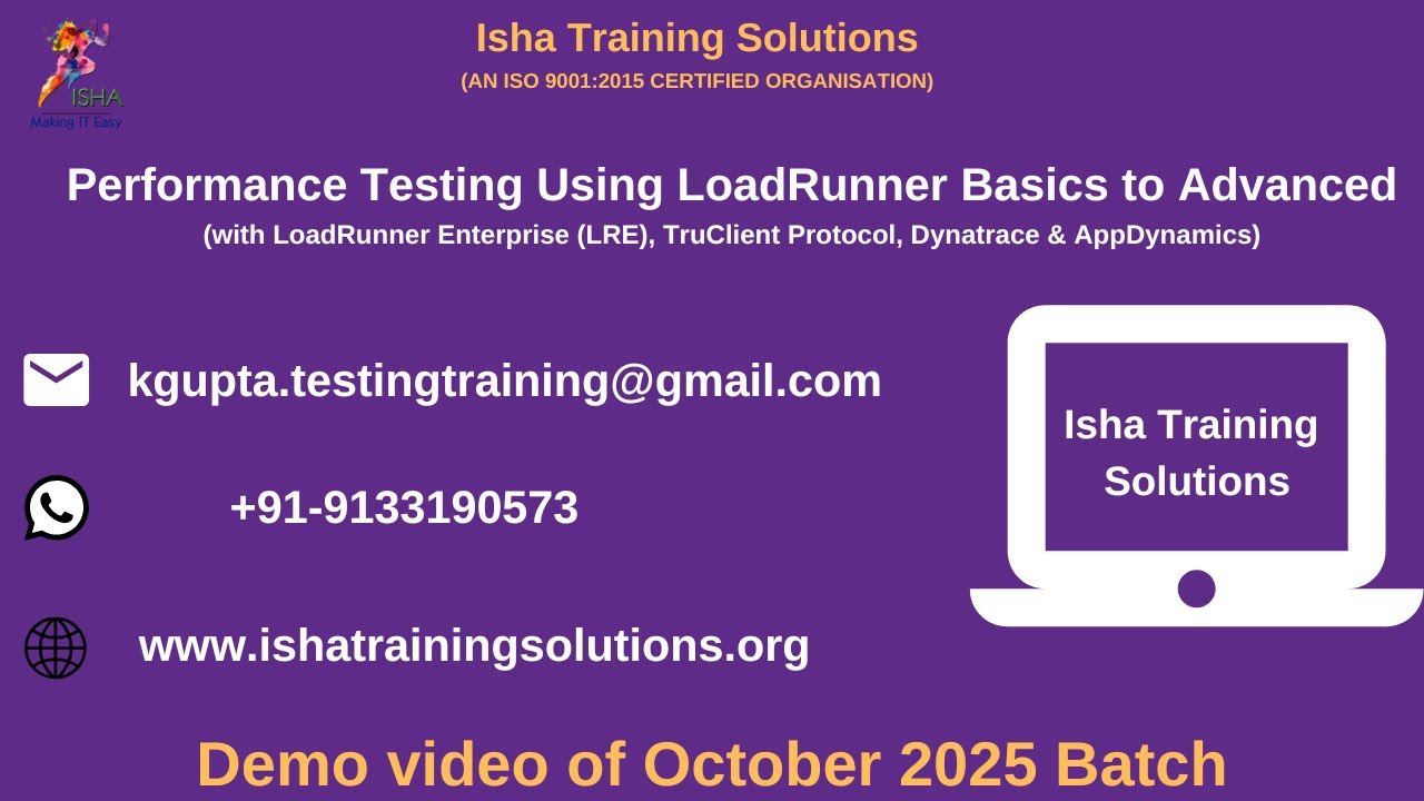 Performance Testing using LoadRunner Demo video on 14th October 2025. +91-9133190573 To Enroll.