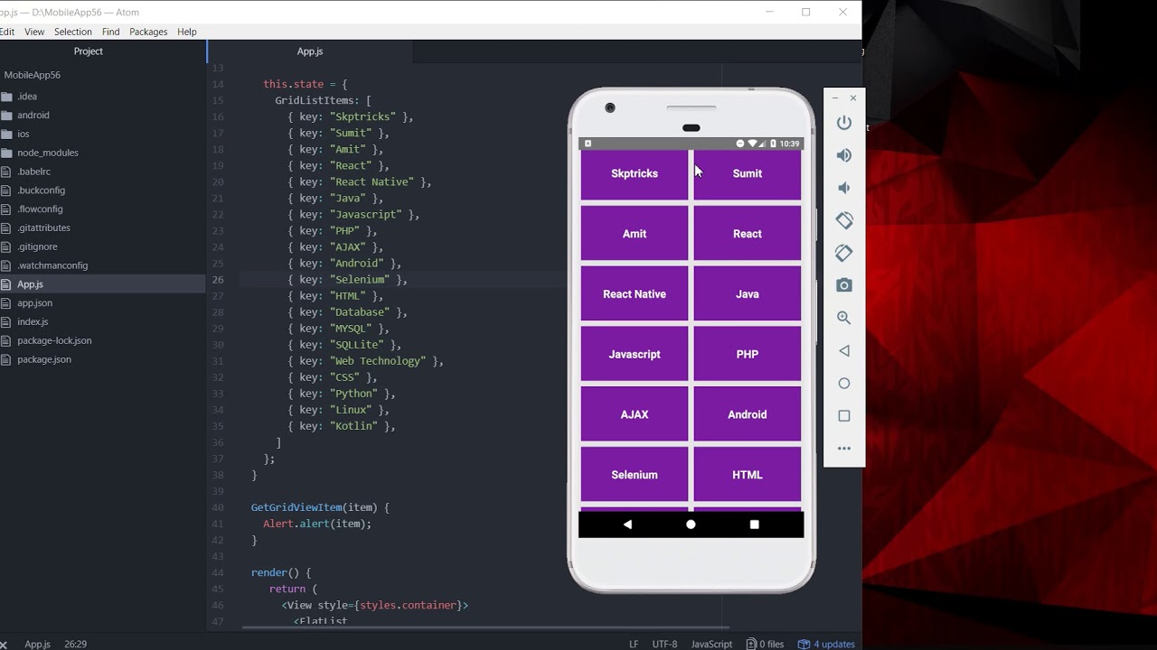 React Native Simple Custom GridView Layout Example Android