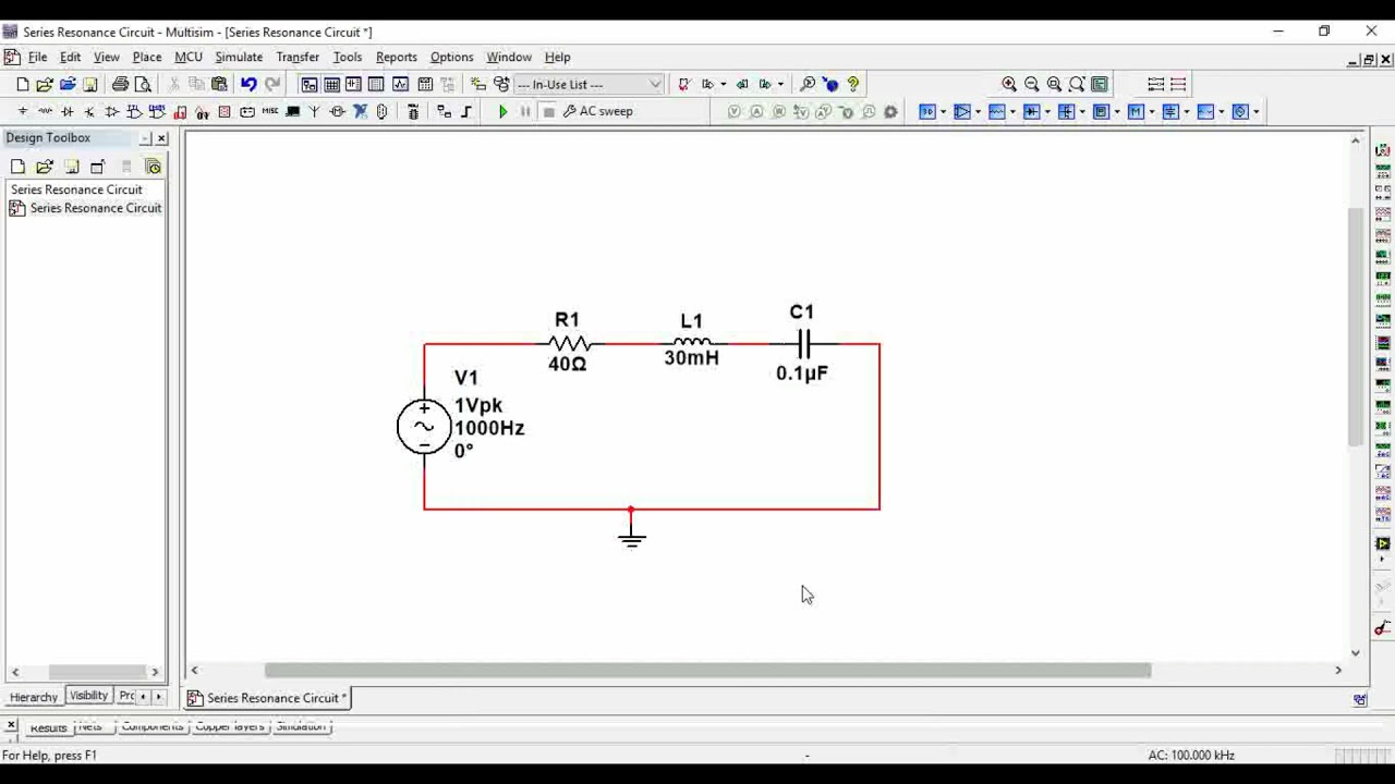 Series RLC Circuit Simulation using Multisim