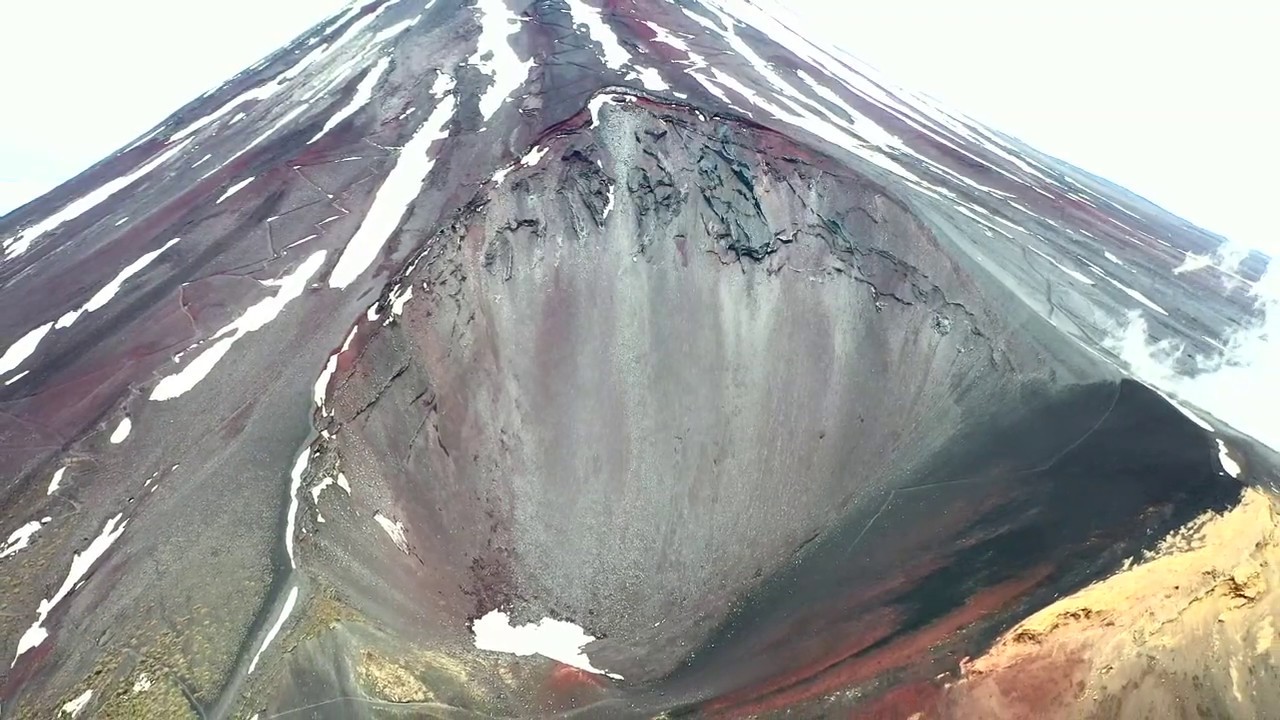 Stunning drone view from Mt. Fuji and its second crater