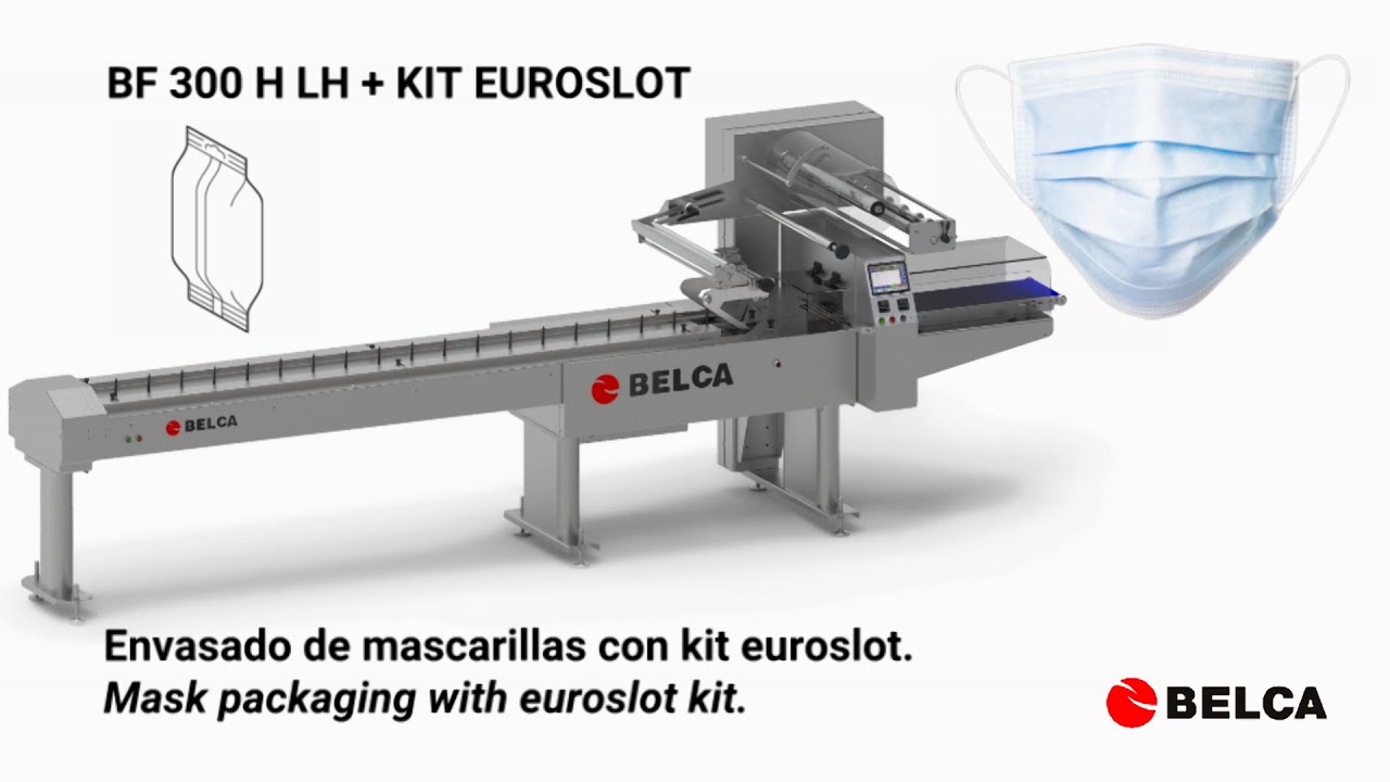 Flow pack packaging of masks in BF 300 H LH with euroslot die - BELCA