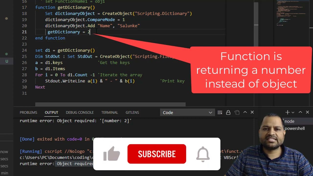 Object required error in VBScript  | set keyword in vba | return object from function