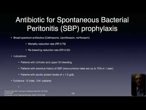 Antibiotics for (SBP) spontaneous bacterial peritonitis prophylaxis, cirrhosis, GI bleeding