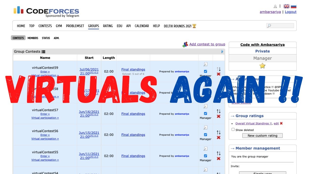 Virtual Contests Again !! Codeforces