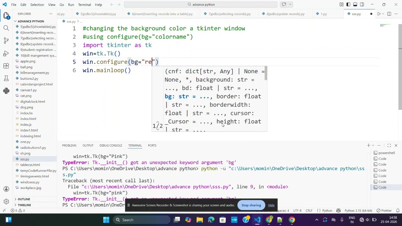 Changing the background color of a tkinter window in python-1? Python Tkinter Tutorial 