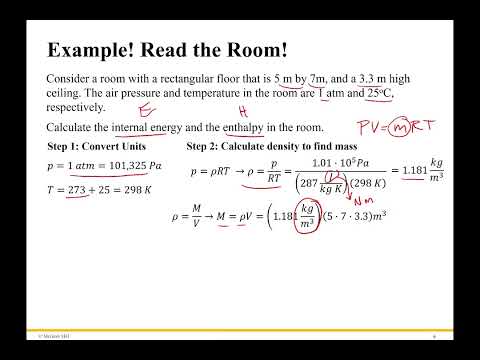 Example: Calculating Enthalpy and Internal Energy of a Room
