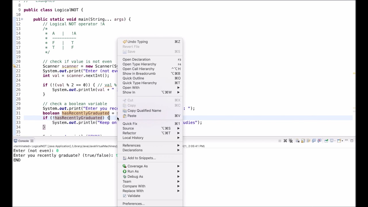 Java Tutorial: Logical Not Operator (!)
