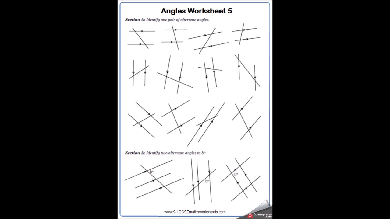 Maths Worksheet Alternate Angles