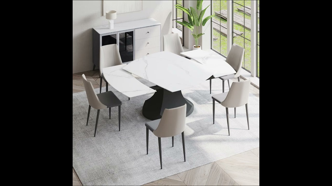 Expandable Rectangular Dining Table with Leaves and Sintered Stone Top
