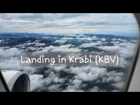 Airbus A320 landing in Krabi International Airport (KBV) nice mountain and ocean view