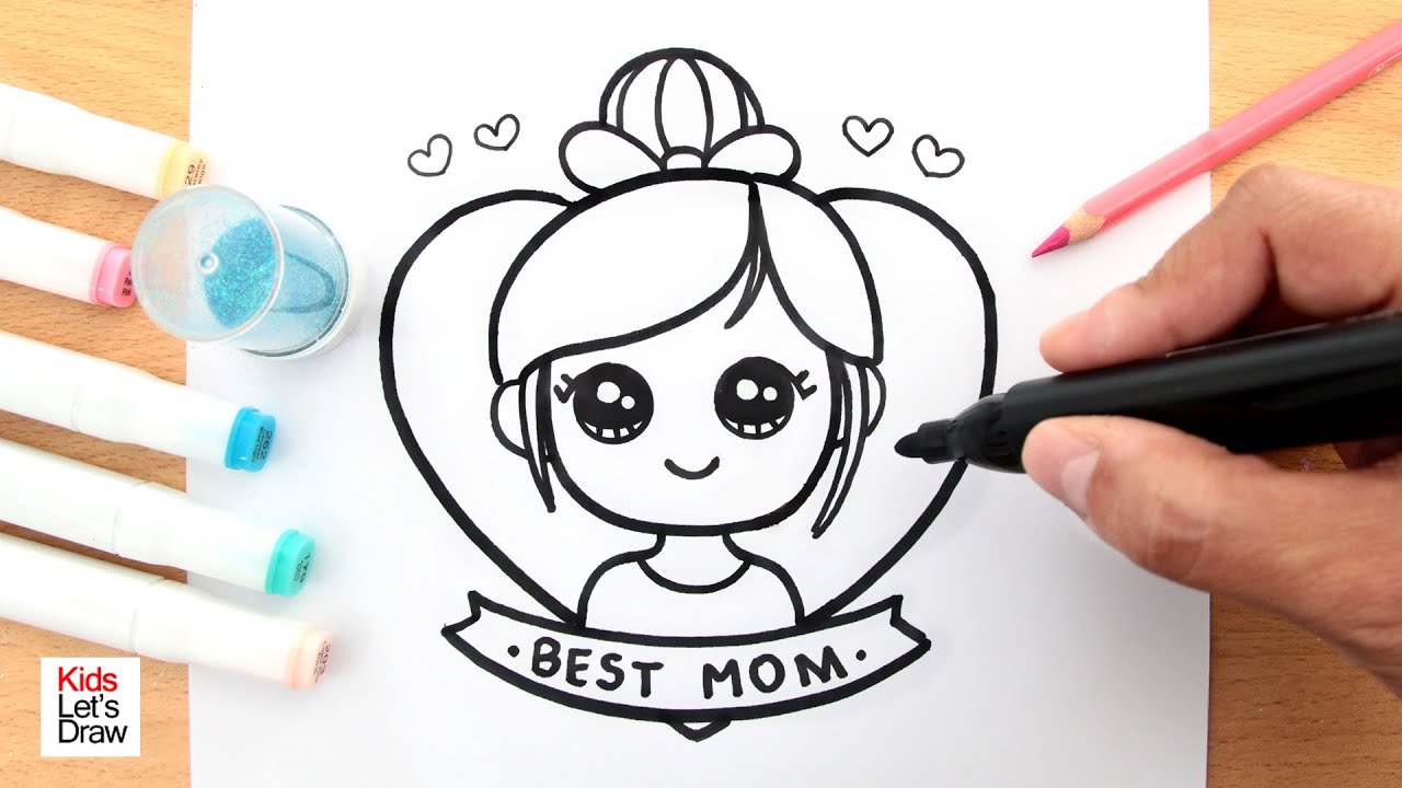 Cómo DIBUJAR A MAMÁ fácil usando BRILLANTINA | Dibujos Día de la Madre