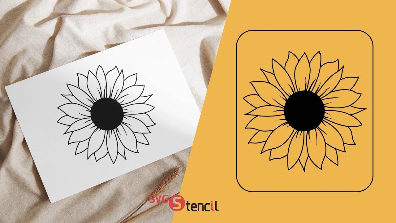 Sunflower vector clipart black and white - SVGStencil