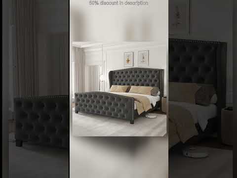 Best product reviews : Queen Size Bed Frame Velvet Upholstered Platform Bed with Wingback Hea