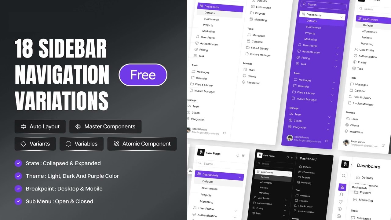 Figma Sidebar Forge 18 Sidebar Navigations Variants & Style Guide Templates Download Free