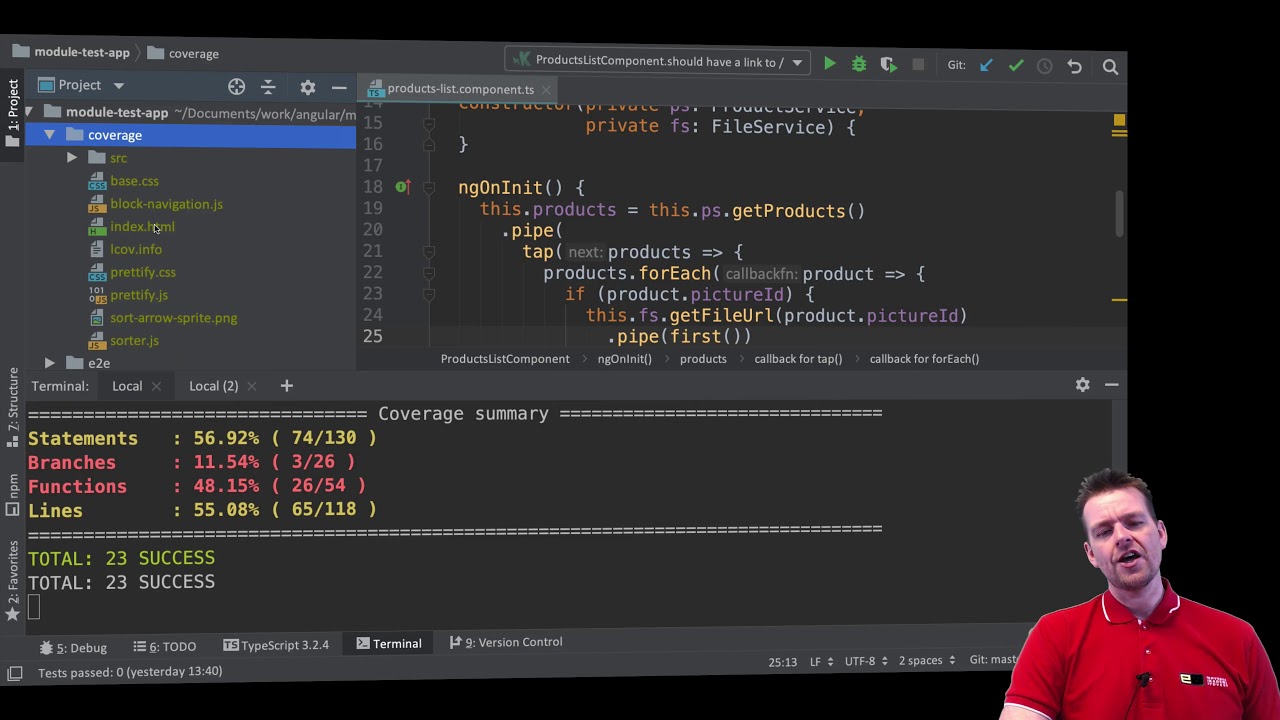 Advanced Web Apps 2019 | Unit Testing in Angular | S3P25 | Code coverage