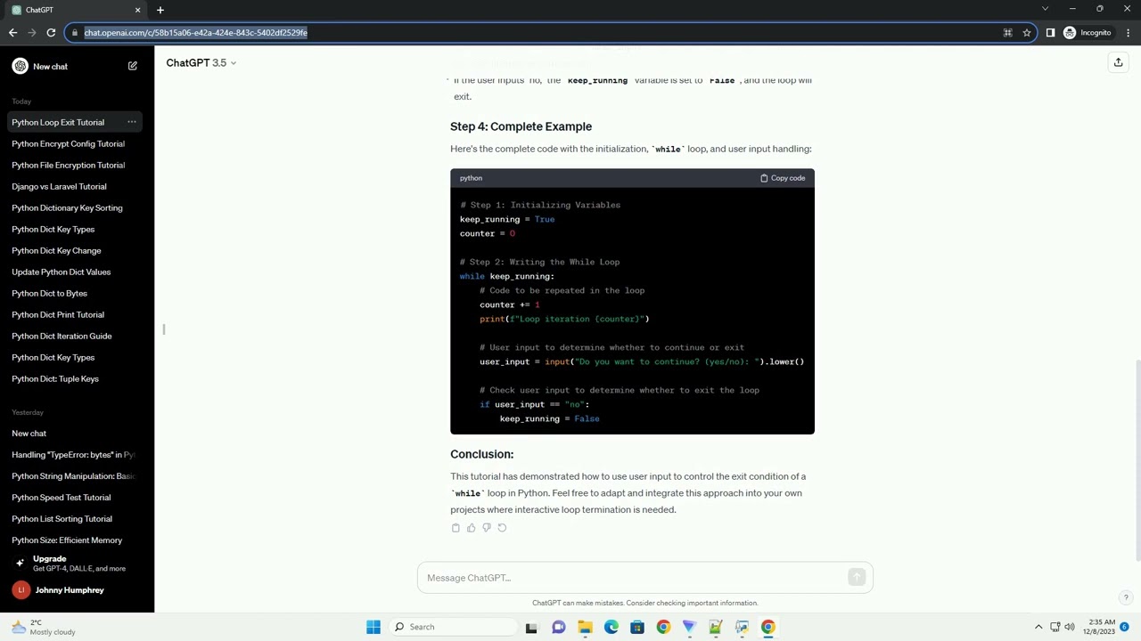 python exit while loop with user input