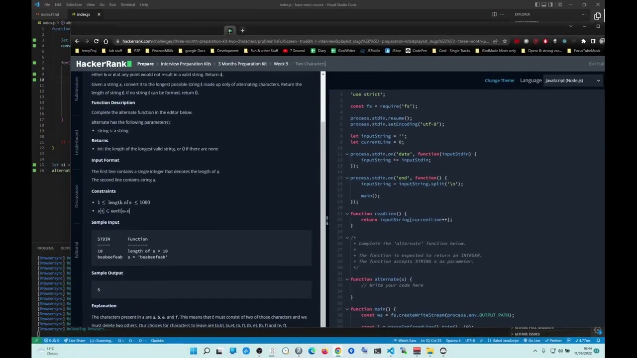 HackerRank Two Characters JavaScript, Hacker Rank, Two Characters JS