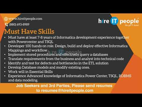 Informatica ETL Developer Jobs | SmartCo ETL Developer Jobs, Newark, NJ | Job ID 31434 |