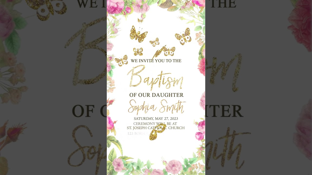 Butterfly Gold Baptim Invitation
