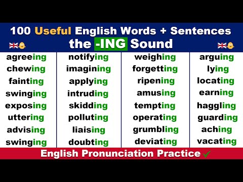 English Pronunciation Practice - 100 Useful English Words + Sentences ending with the -ING Sound