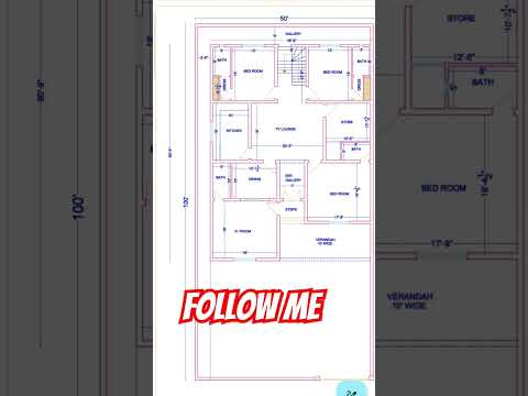 50x100 Floor Map, 1 Canal House Plan, 5400 Square Foot Layout Plan 3bhk