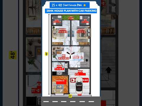 2bhk house plan with car parking | 25 x 48 house plan east facing | #indianstyle #houseplan #shorts