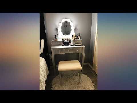 Roundhill Furniture Ashley Wood Make-Up Vanity Table and Stool Set, Cherry review