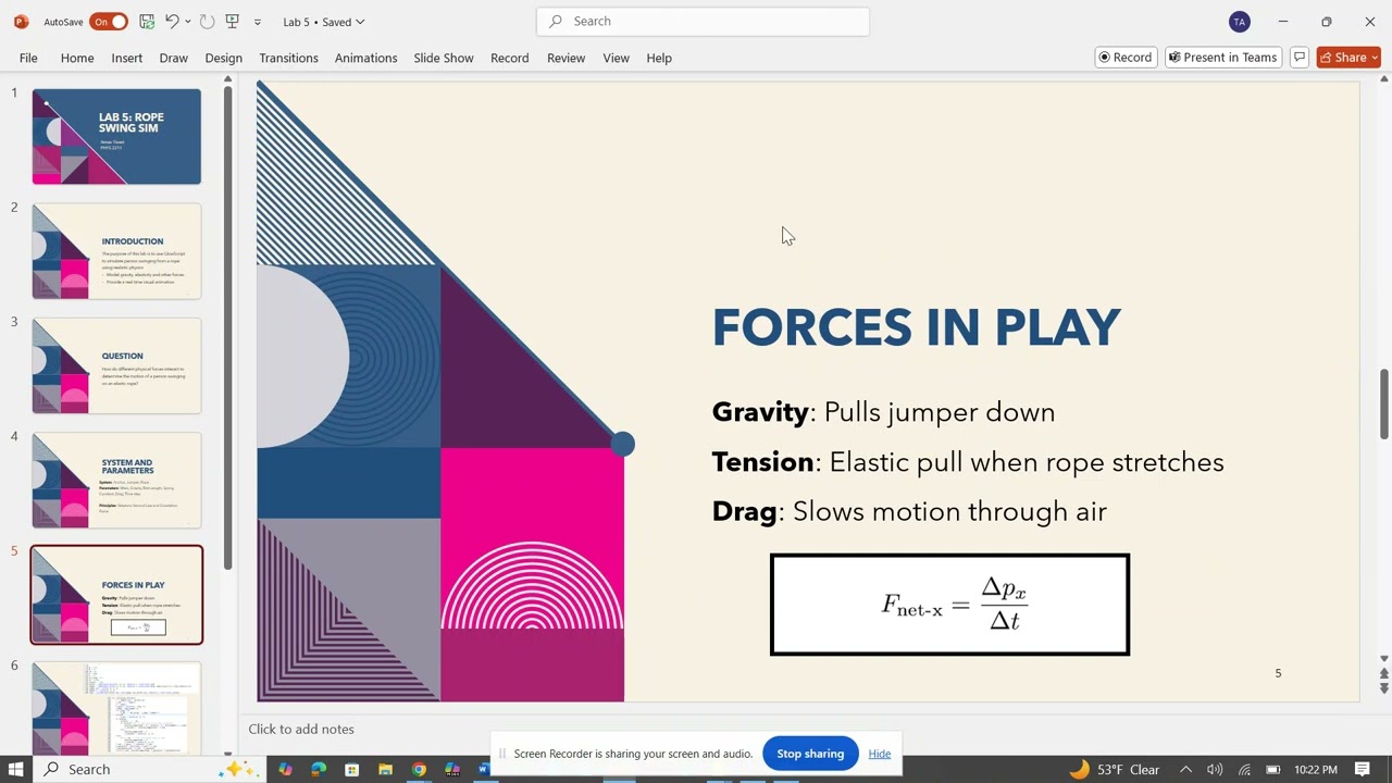 Lab 5: Rope Swing Sim PHYS 2211 Arnav Tiwari