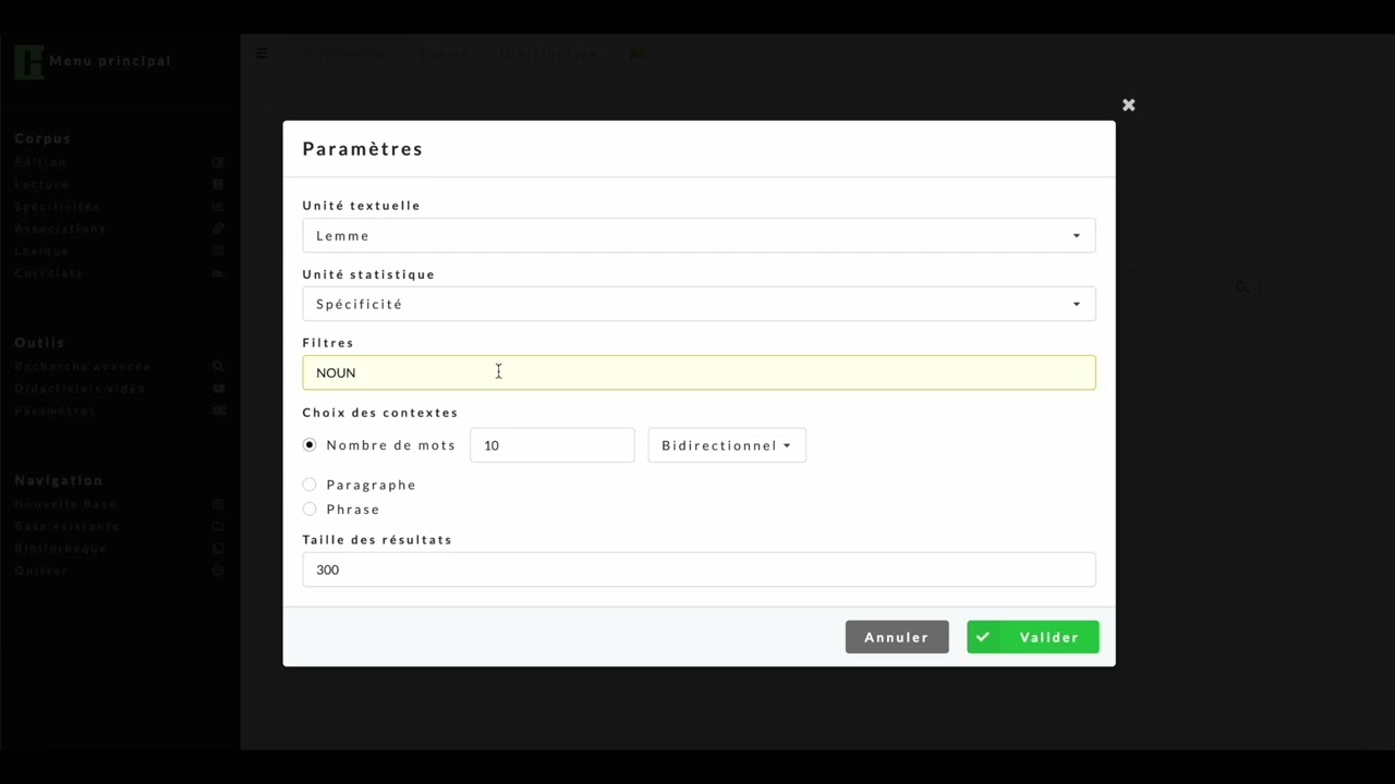Hyperbase : Paramètres