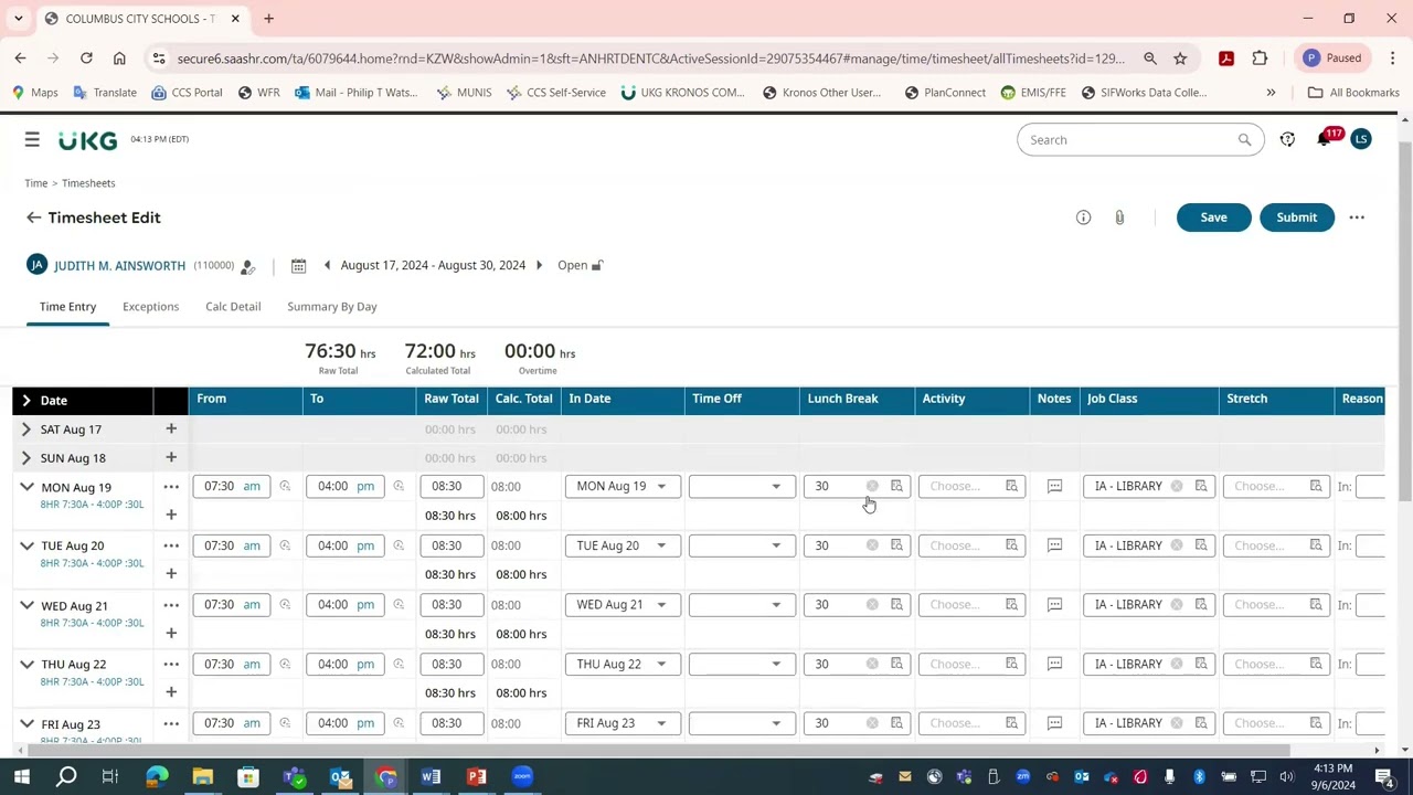 Timekeeping - Directly editing a timesheet