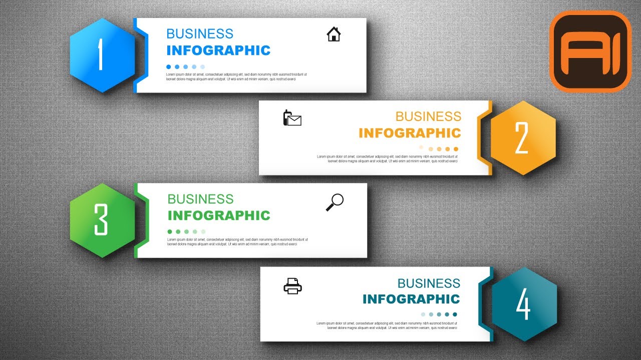 How to design a business infographic with four steps vector using Adobe Illustrator | Bassito