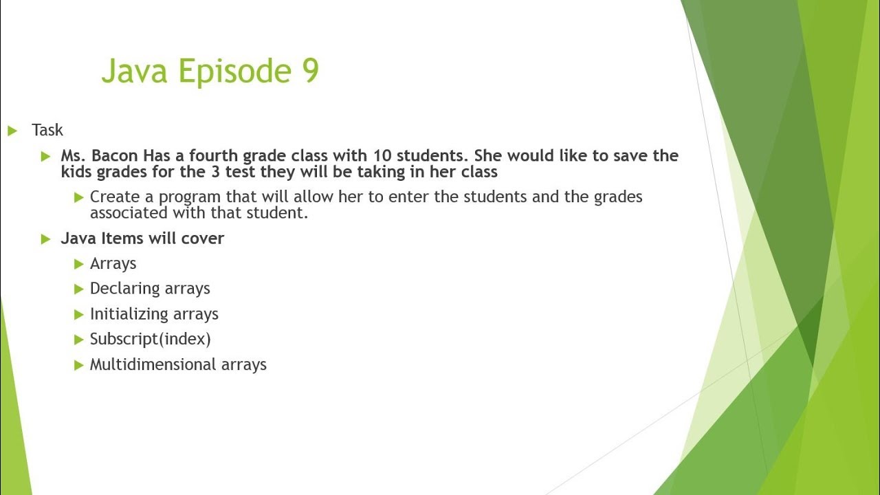 Java practice activity, Declaring arrays, Initializing arrays  - Lesson 9