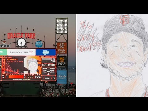 Young cancer patients' hand-drawn portraits of SF Giants' players appear on scoreboard