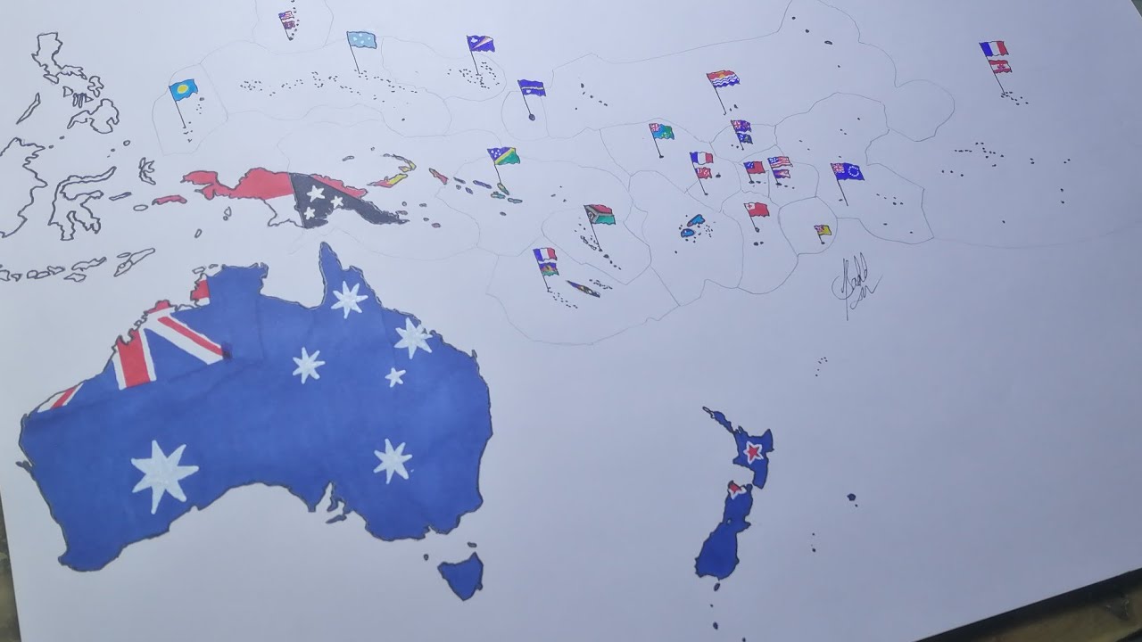 Drawing Oceania flag map | Oceania map drawing